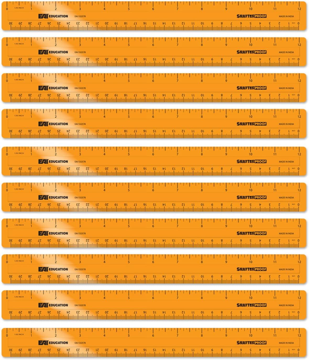 Amazon.com : EAI Education 12" ShatterProof Ruler 1/8" Scale: Orange ...