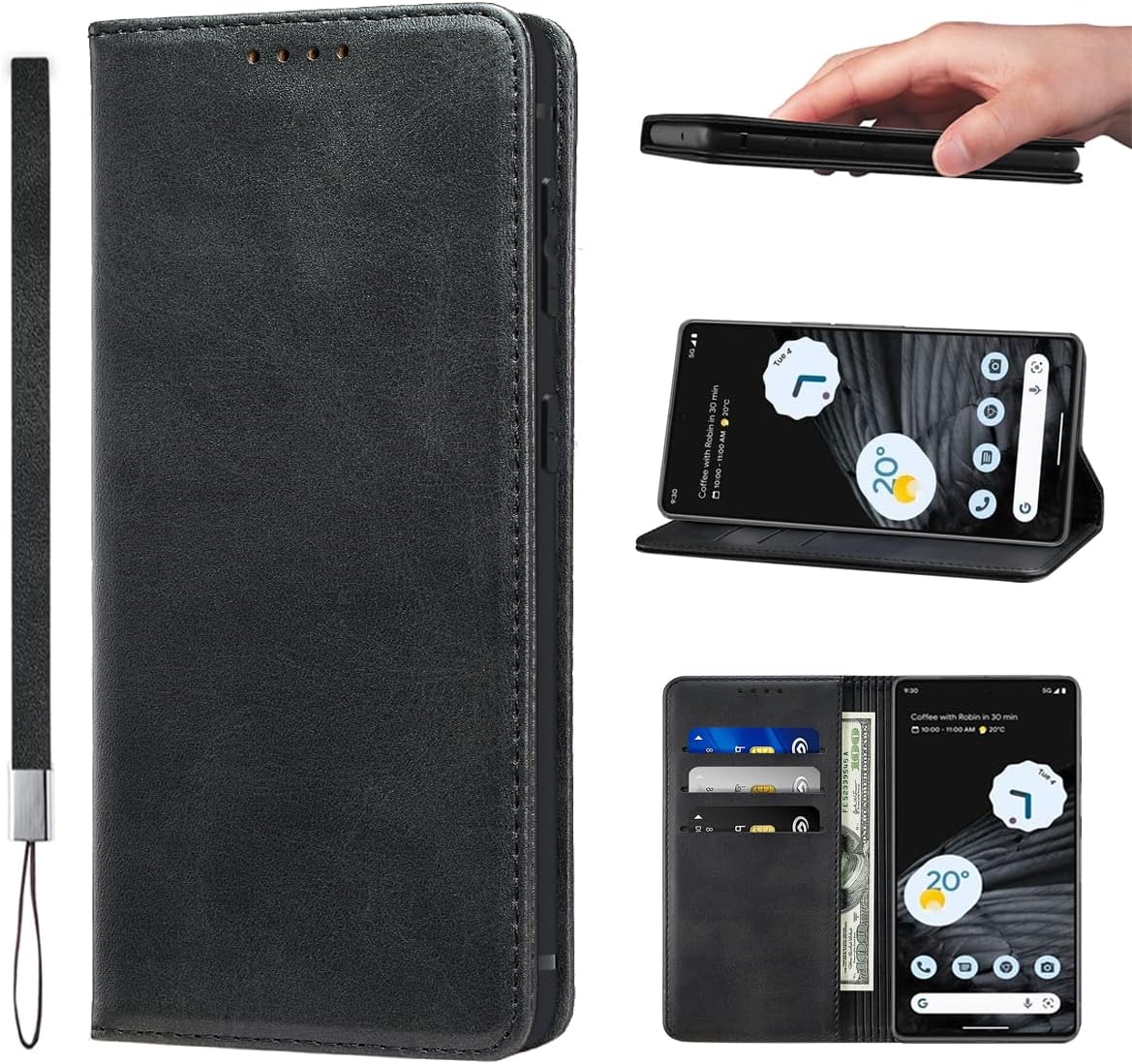 LANJLM Google Pixel 8 Pro Case with Wrist Strap PU Leather Pixel 8 Pro ...