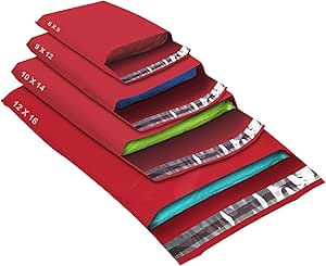 50 Mixed Size Red Mailing Bags, Red 4 Sizes Self Seal Strong Waterproof ...