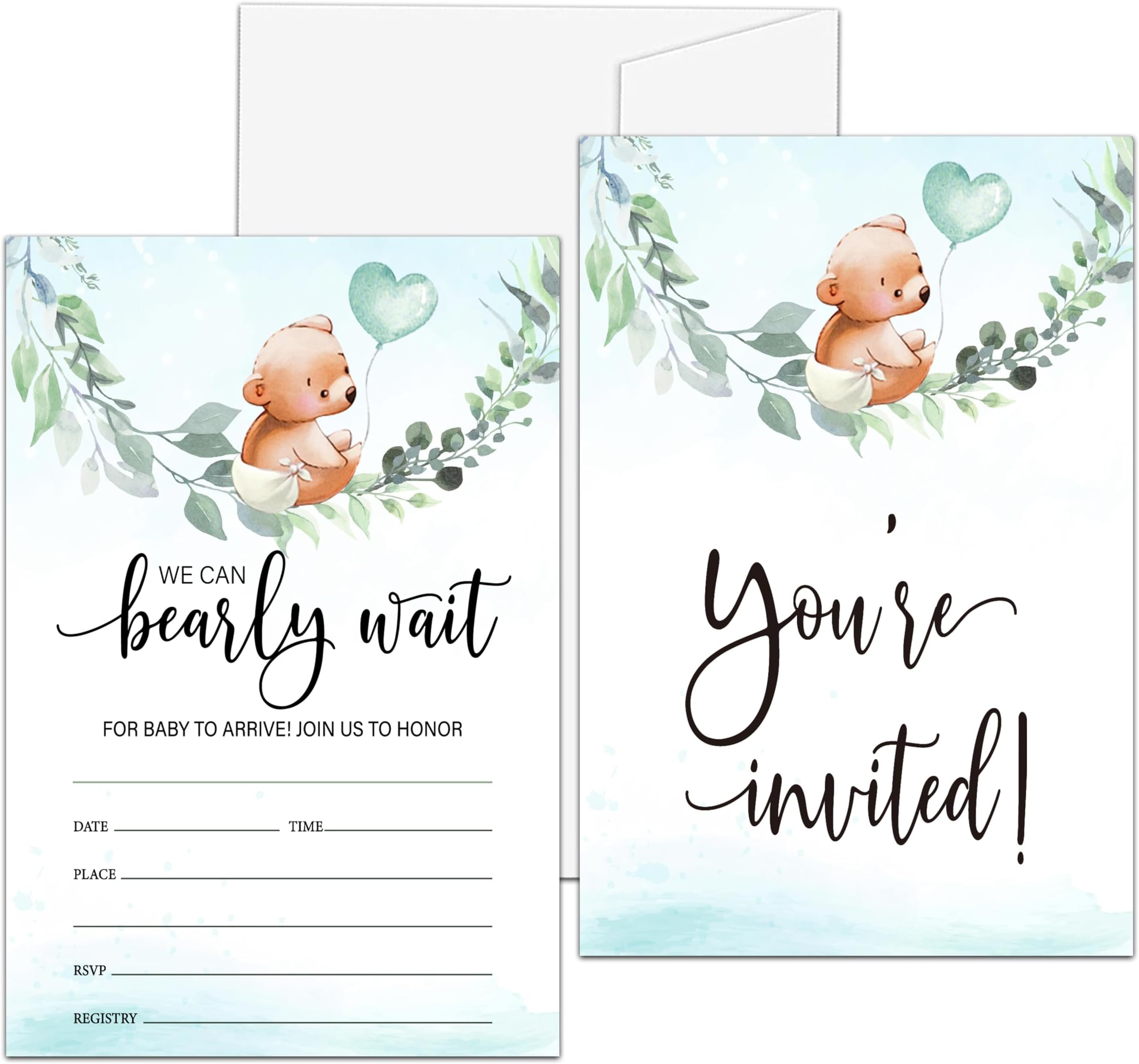 Amazon.com : Bear Balloon Baby Shower Invitation, We Can Bearly Wait ...