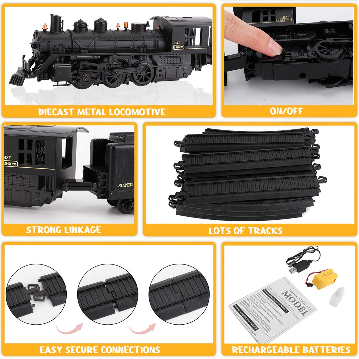 Buy Liberty Imports Diecast Model Freight Train Set with Steam ...