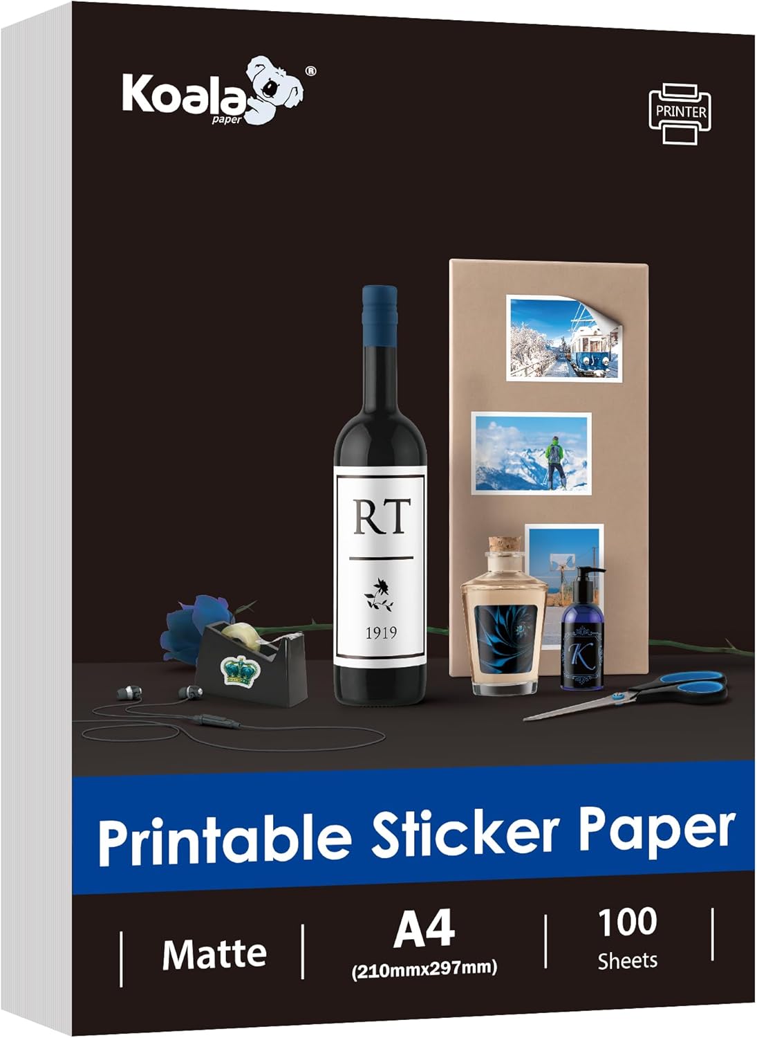 Koala 100 Sheets Sticker Paper Matte White, A4 Size Printable Full ...