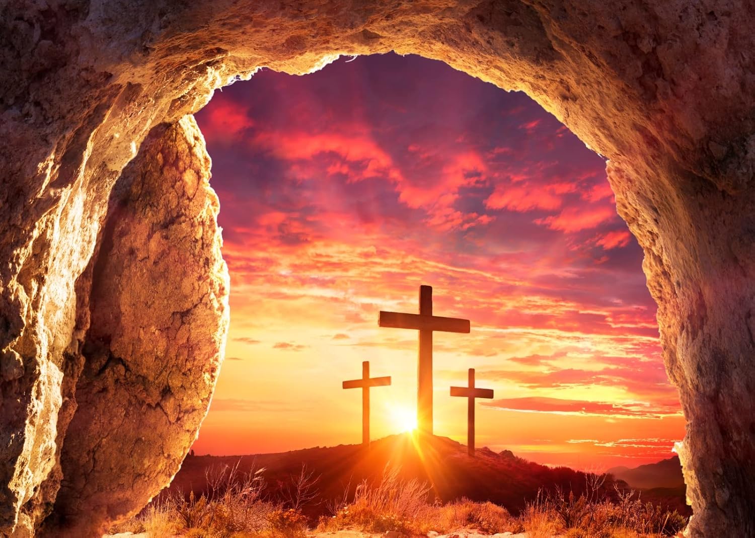 Amazon.com : BELECO 5x3ft Fabric Easter Jesus Cross Cave Backdrop Jesus ...