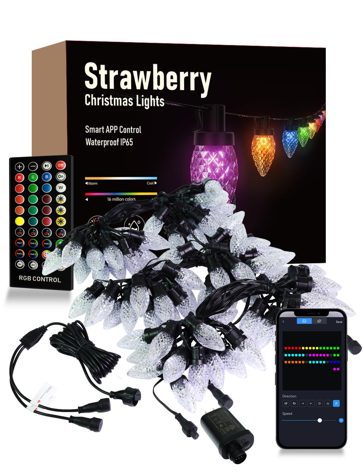 HIITEN RGB C9 Christmas Lights Outdoor 59ft 75LEDs, DIY Chasing Effects ...