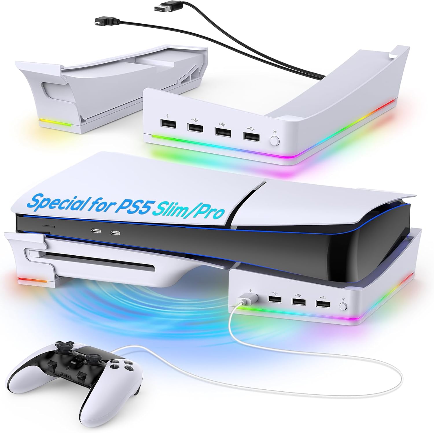 Horizontal Stand with RGB Light for PS5 Pro/PS5 Slim Console, Laydown ...