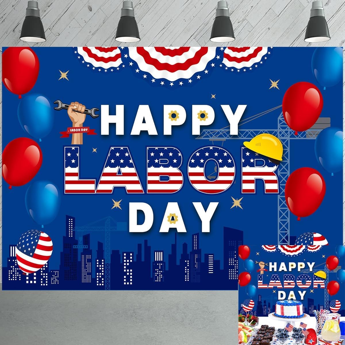 Amazon.com : Happy Labor Day Backdrop Blue Red American Flag ...