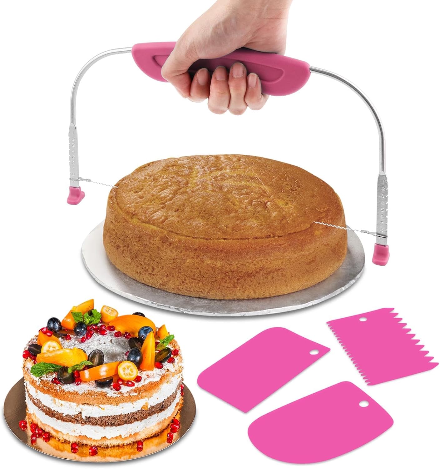 Amazon.com: 1PC Adjustable Cake Leveler Cutter With 3PCS Cake Scrapers ...