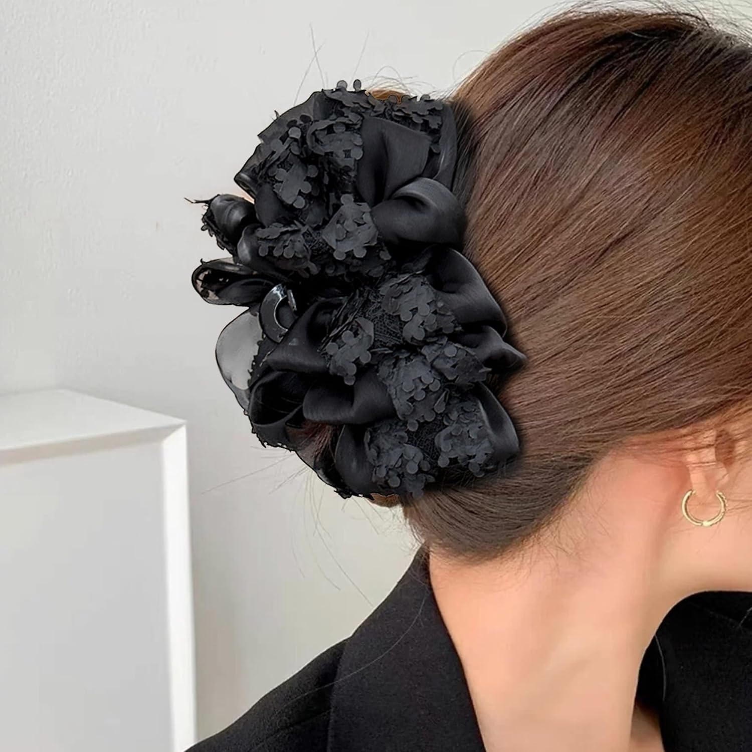 Amazon.com : Large Bow Claw Hair Clip for Women Elegant Chiffon Fabric ...