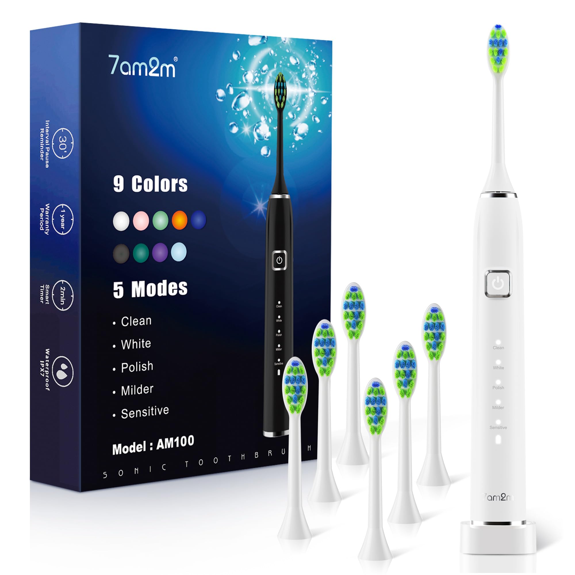 Amazon.com: 7AM2M Sonic Electric Toothbrush with 6 Brush Heads for Kids ...
