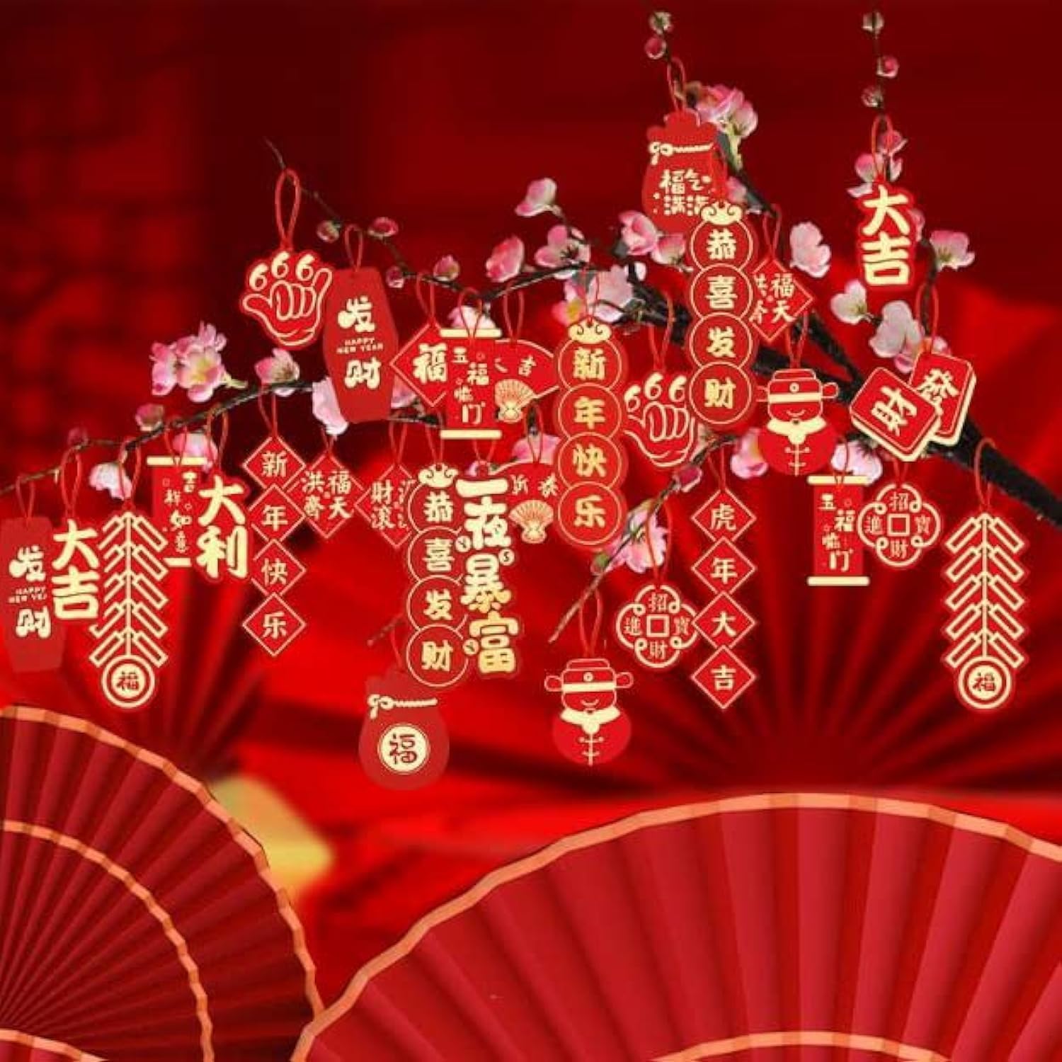 Amazon.com: 45 Piece Chinese New Year Ornament Chinese Pendant Red ...