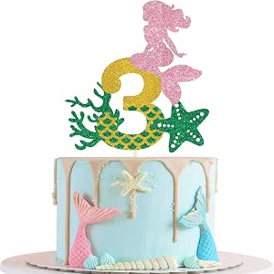 Amazon.com: Mermaid Happy 3rd Birthday Cake Topper, Under the Sea ...
