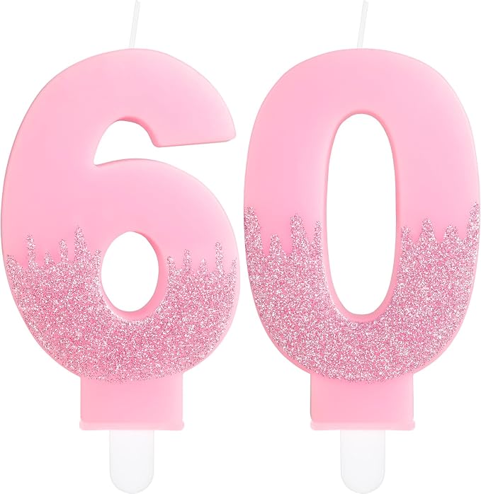 Pink 60th Birthday Candles, Pink Number 60 Candles Frozen Cake ...