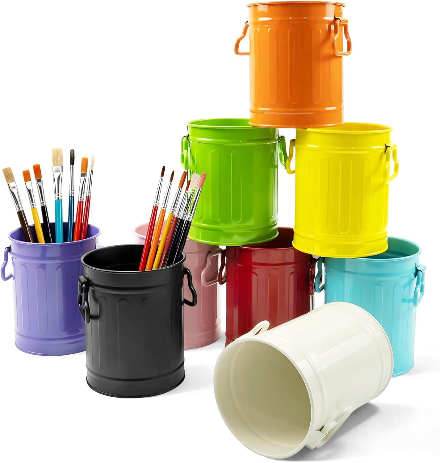 Amazon.com : Zmpkhba 9 Pack Metal Pen Holder, Pencil Bucket with Handle ...