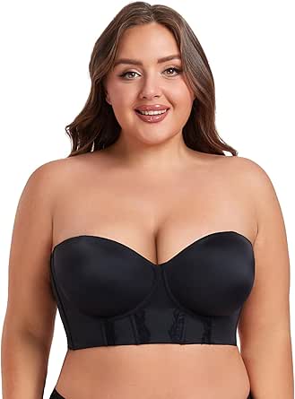 Lusait Women's Longline Strapless Bra Underwired Full Coverage Corset Bra Push Up Boned Hide ...
