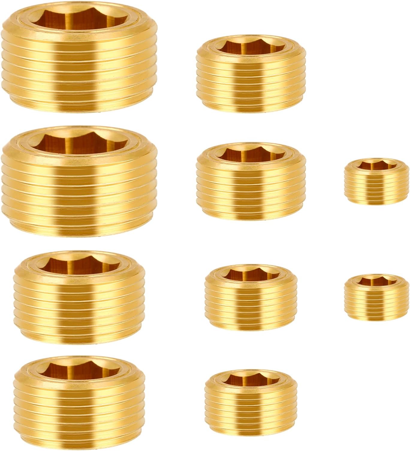 10 Pcs Pipe Plug Socket Set 5 Sizes Brass Fittings Brass Pipe Fitting 1 ...