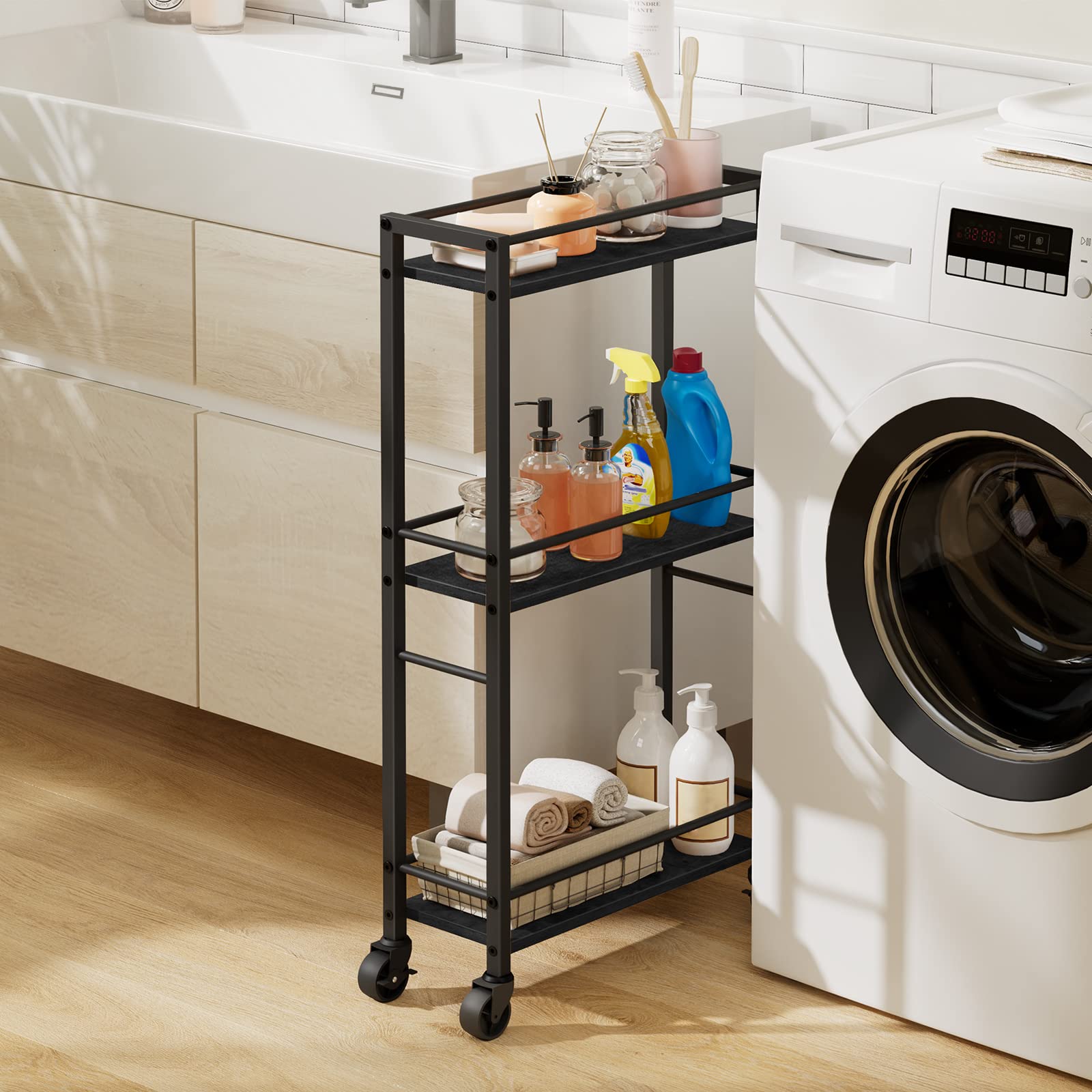 MAHANCRIS 3-Tier Slim Rolling Cart, Mobile Utility Cart on Wheels ...