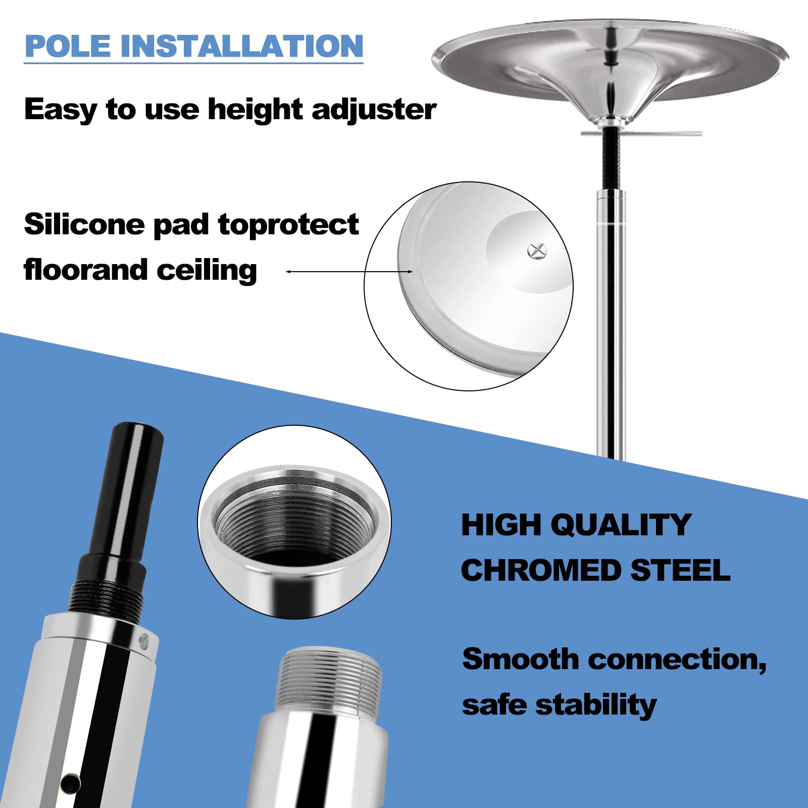 10ft Spinning Dance Pole Kit, 45mm Professional Static&Spinning Pole, 7 ...