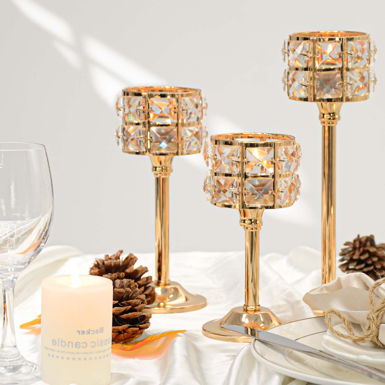 Bling Votive Candle Holders 2 Pack 9” Metallic Silver Crystal Beaded