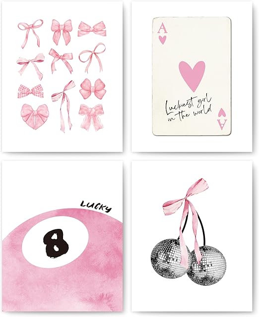 Amazon.com: okaxscm Pink Coquette Trendy Preppy Wall Art Prints Set of ...