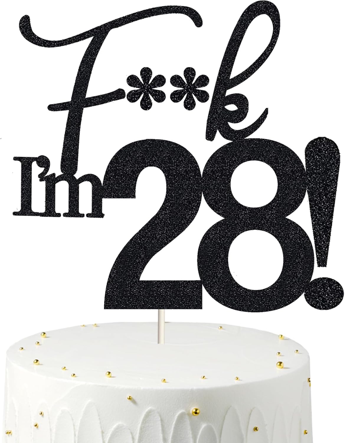 Amazon.com: 28 Cake Toppers, 28 Birthday Cake Toppers-Black Glitter ...