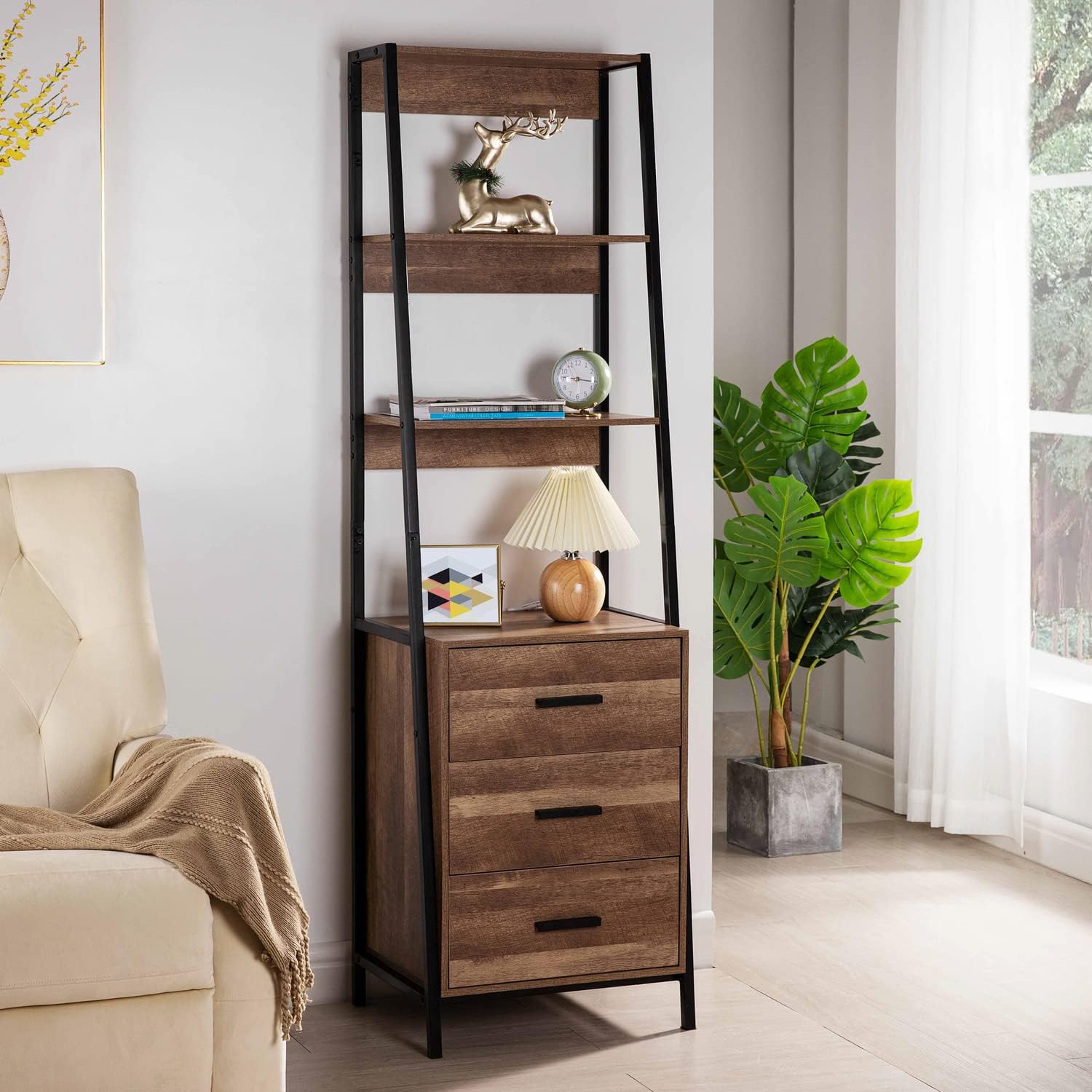 Parker Industrial Ladder Shelf Bookcase with 3 Nepal | Ubuy