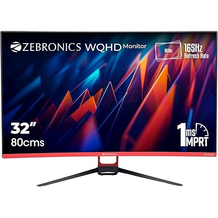 ZEBRONICS 32 inch WQHD 2K Curved 165Hz Gaming Monitor, HDR10, 1ms MPRT ...