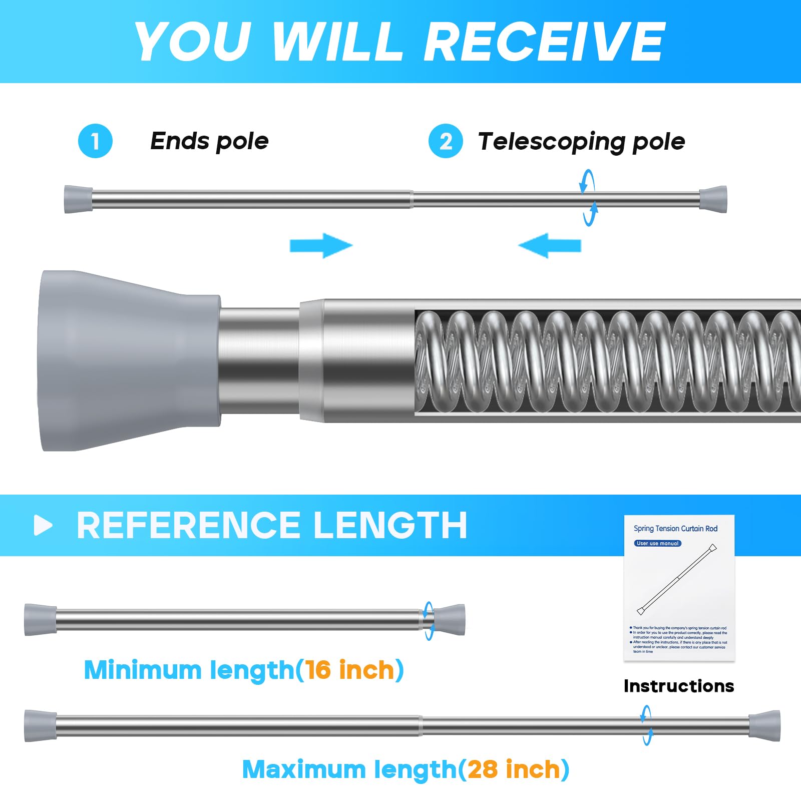 Snapklik.com : Zipglo Small Tension Rods Silver Extension Rod 18 To 28 ...