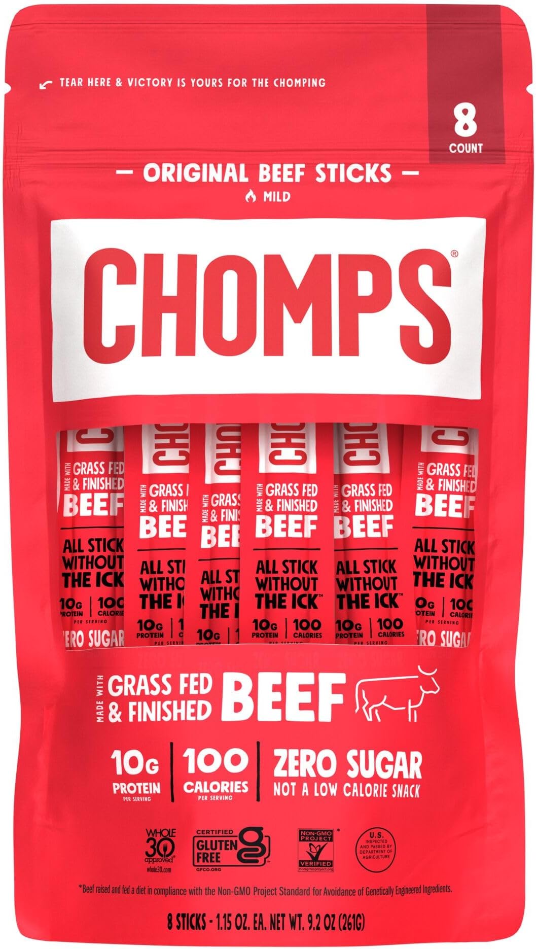 Amazon.com: Chomps Original Beef Jerky Snack Sticks, 8pk : Grocery ...