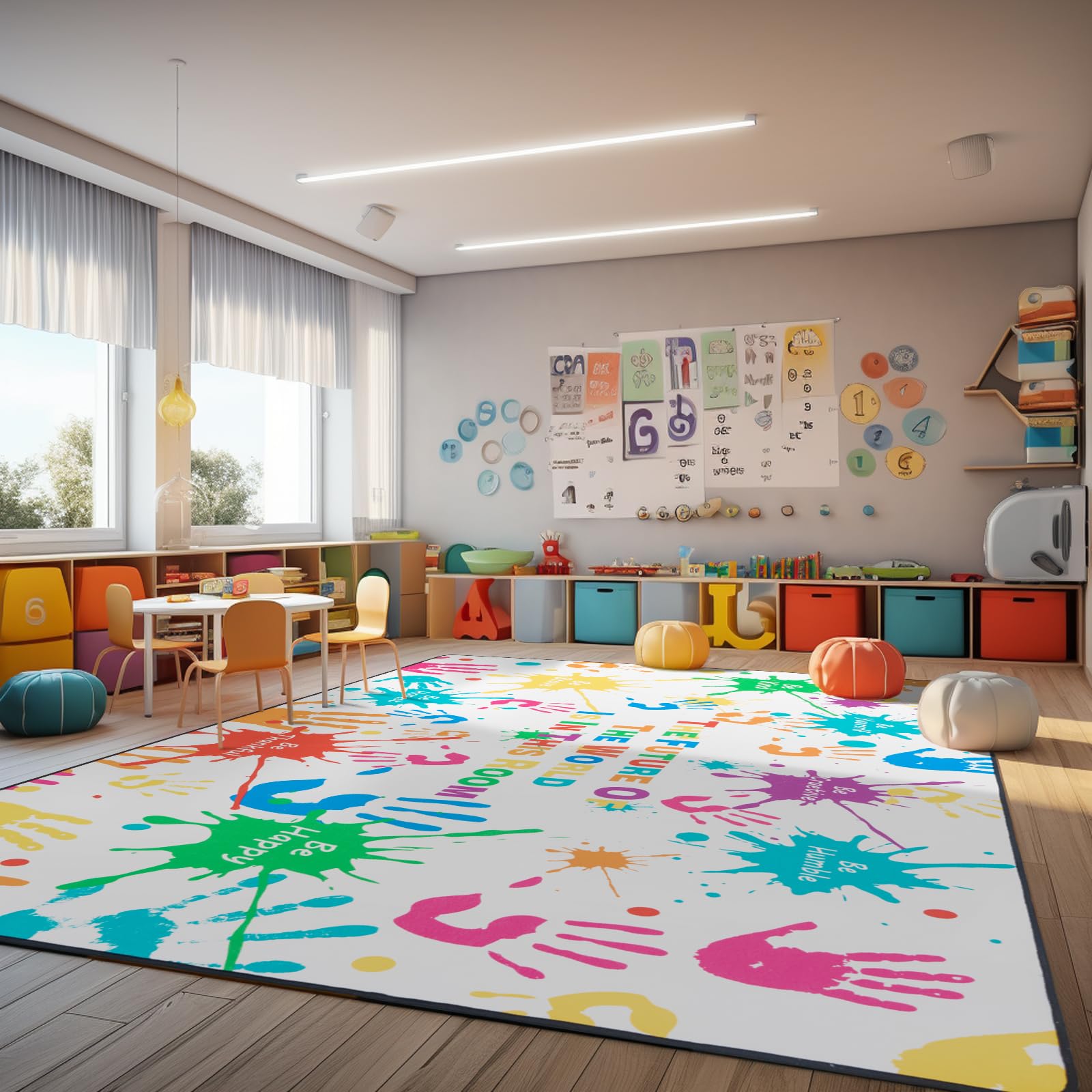 Amazon.com: Colorful Handprints Kids Rug, Non-Slip Rugs for Babies and ...