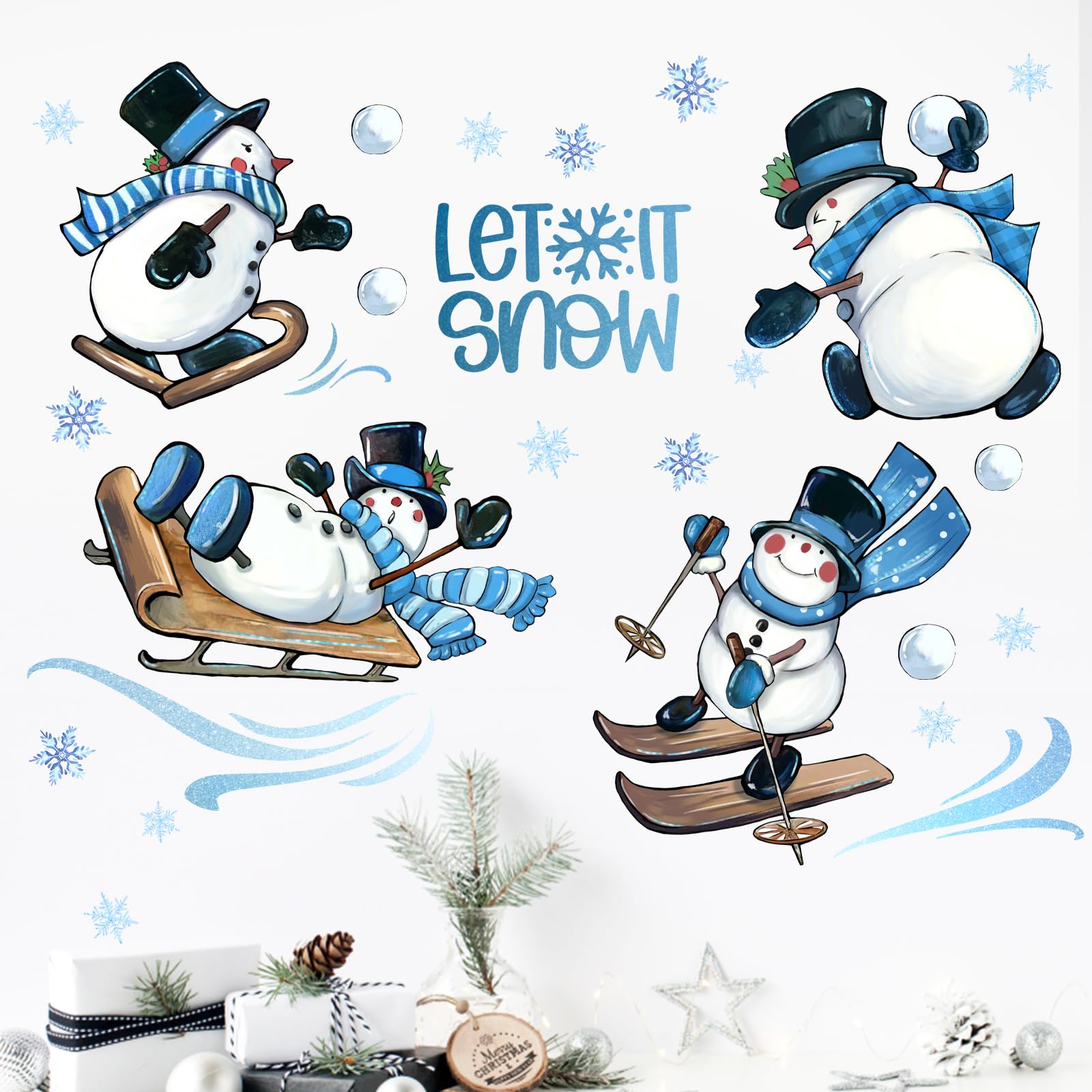 Amazon.com: Mfault Winter Snowman Wall Decals Stickers, Let It Snow ...