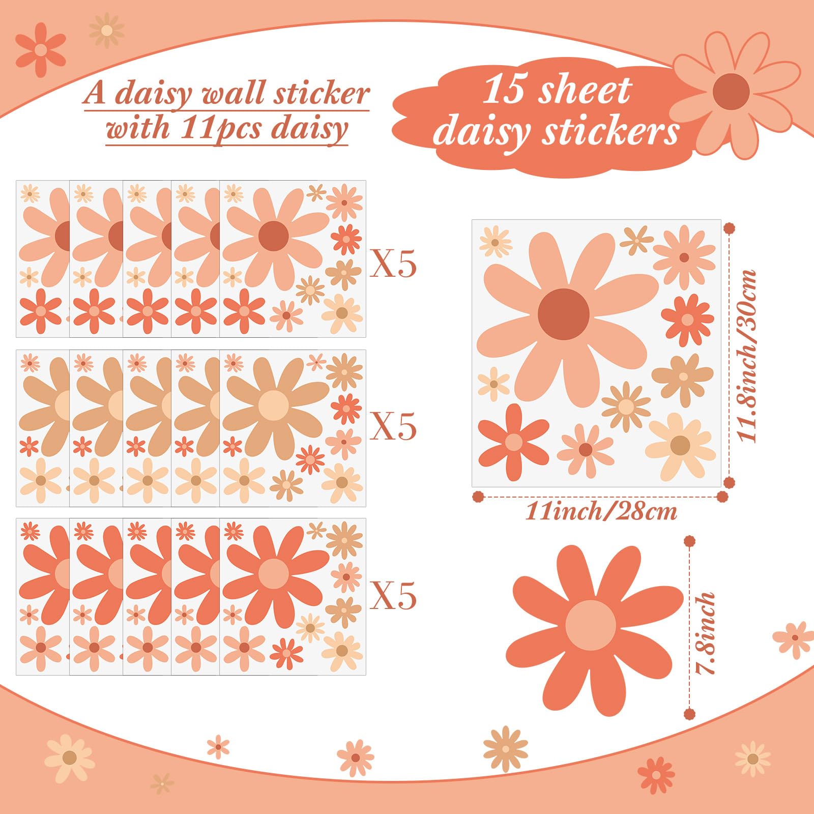 Snapklik.com : TaoBary 165 Pieces 15 Sheet Large Daisy Wall Decals ...