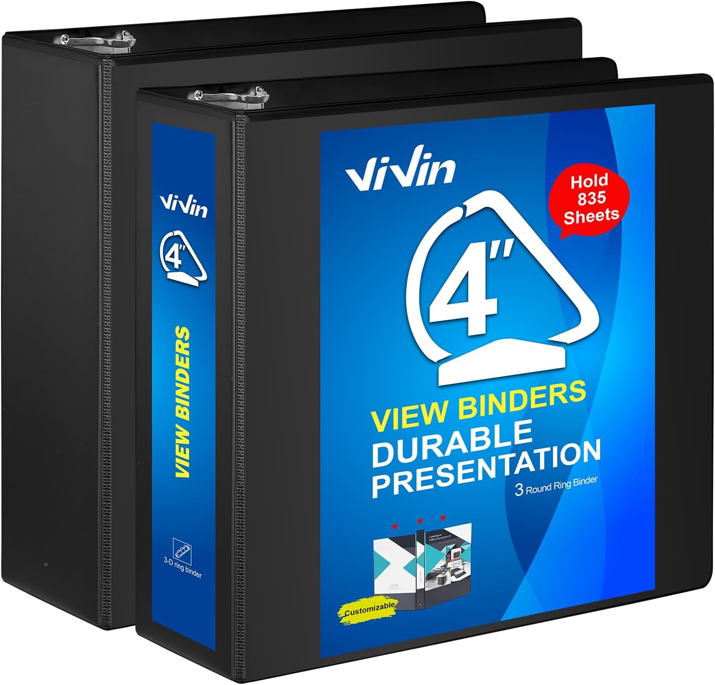 Amazon.com : ViVin Durable 4 inch Slant-D Ring Binder, View Binder Three Ring Large Binder, 835 ...