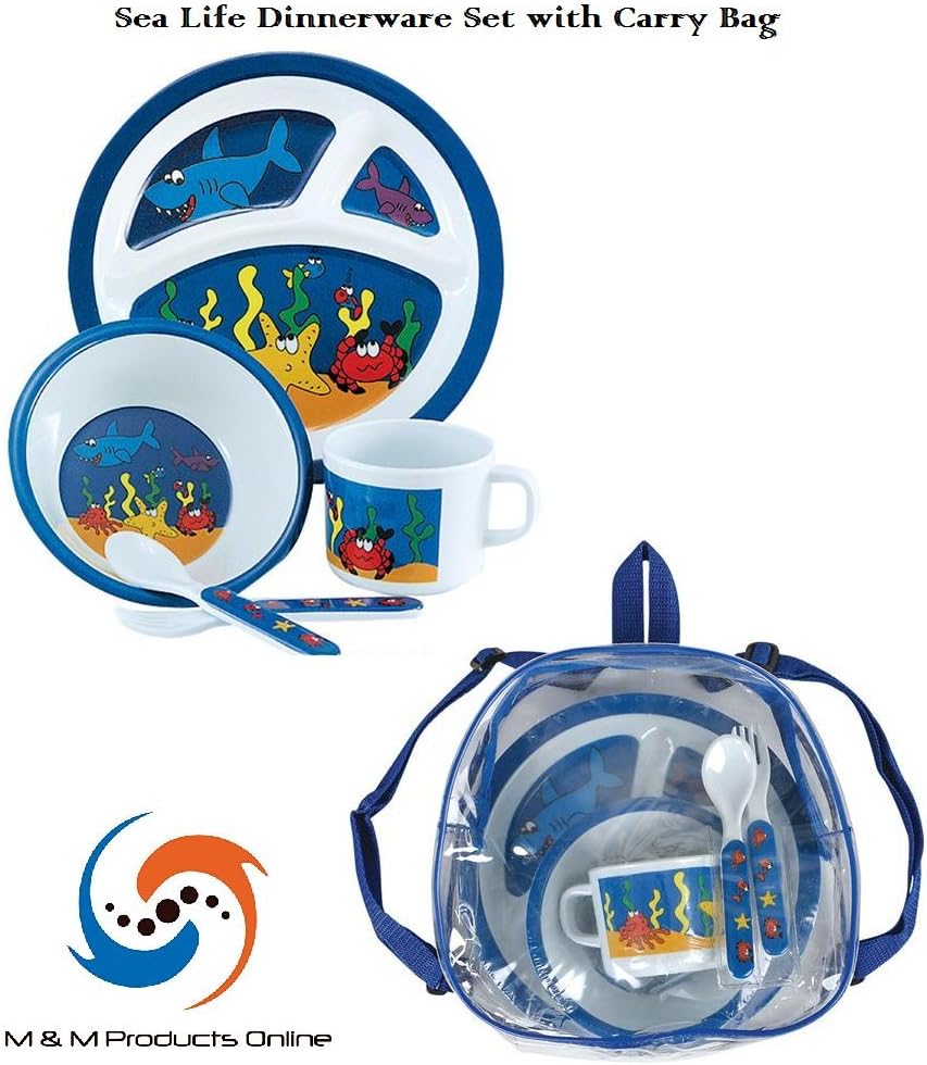 Amazon.com: Kids Under-The-Sea Dinnerware Set w/ Bag by M & M Products ...