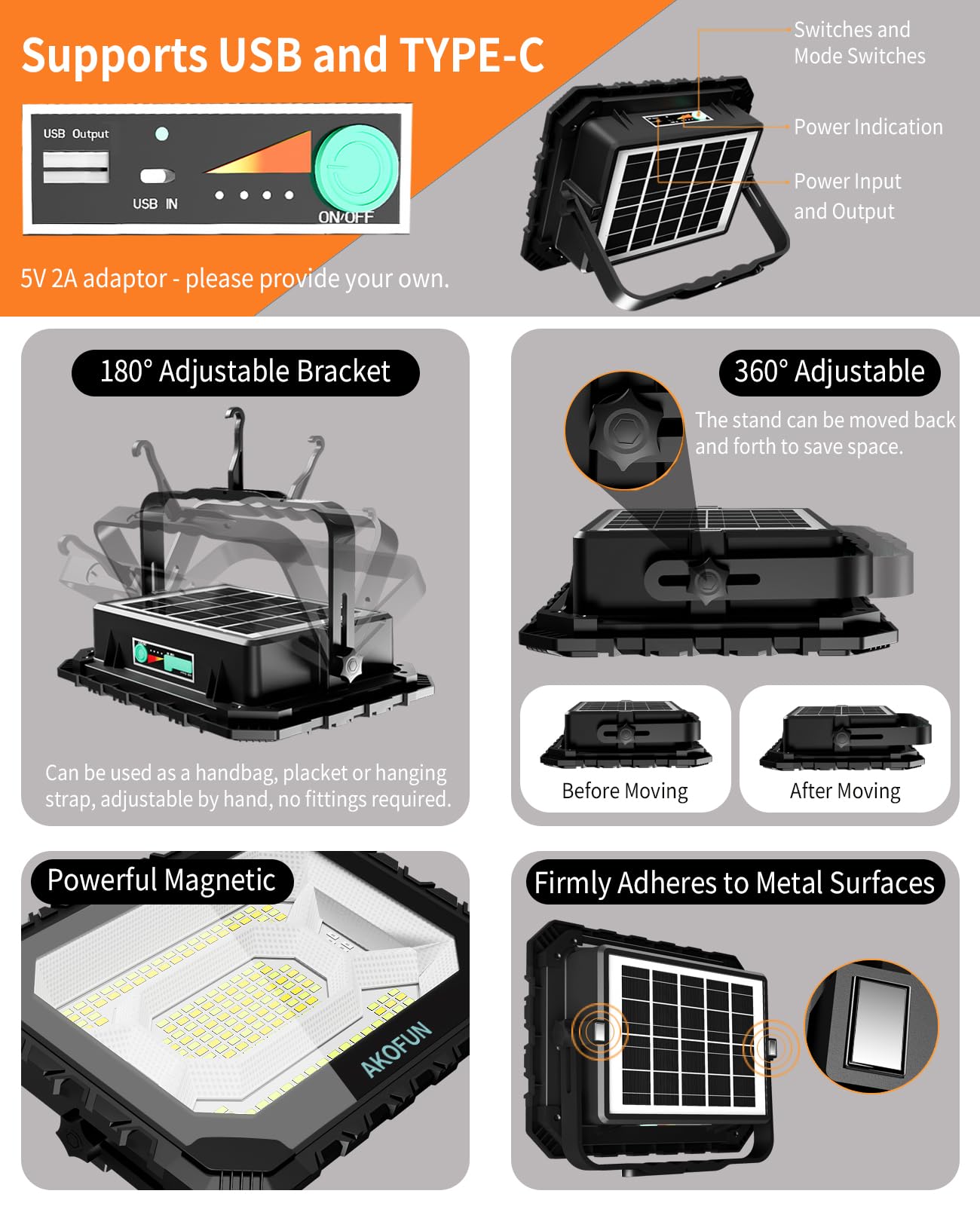 Snapklik.com : 200W LED Solar Work Light Rechargeable, 16000LM Magnetic ...