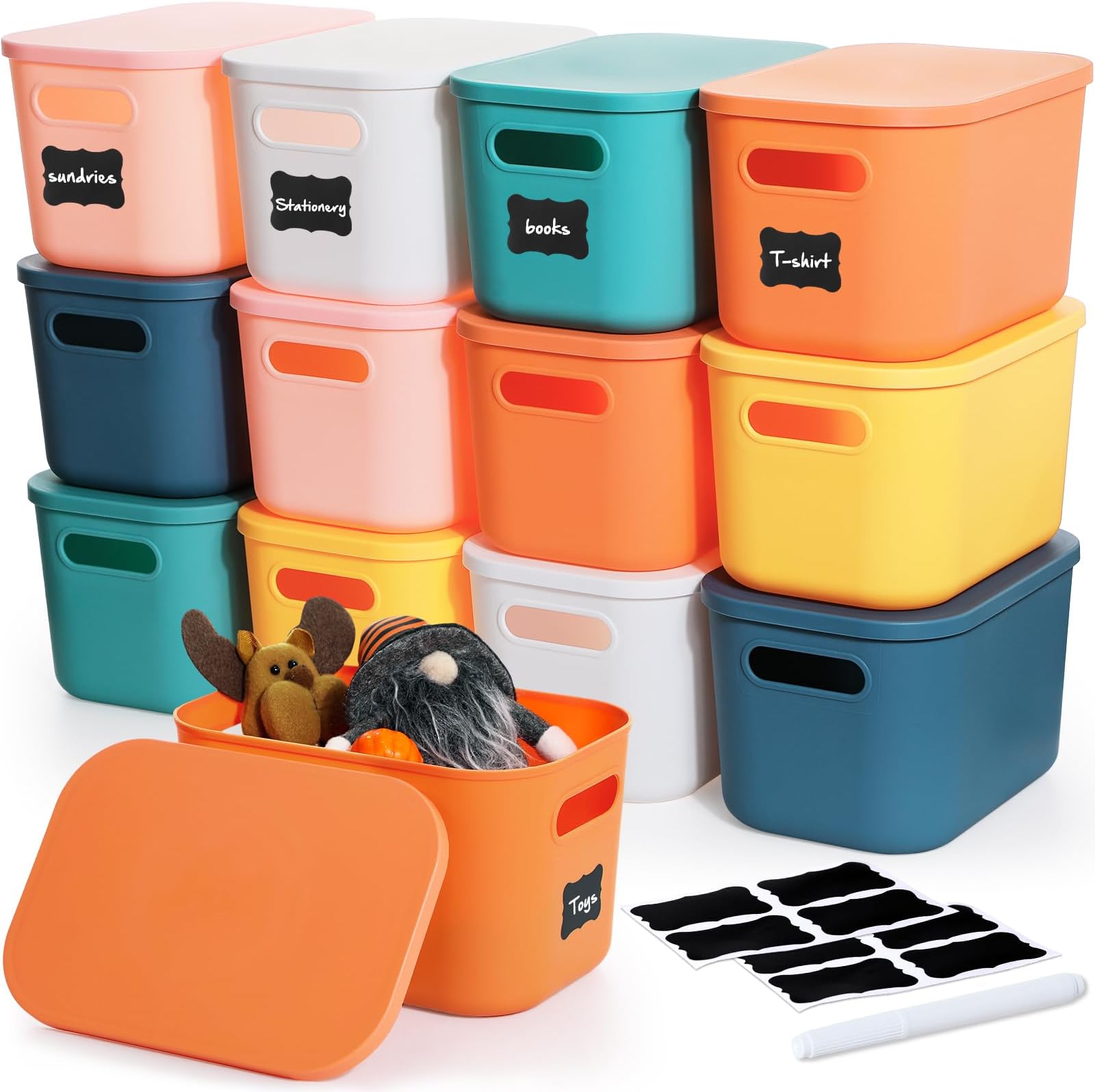 Amazon.com: CONEHOY 7 Pcs Plastic Storage Bins with Lid Colorful ...