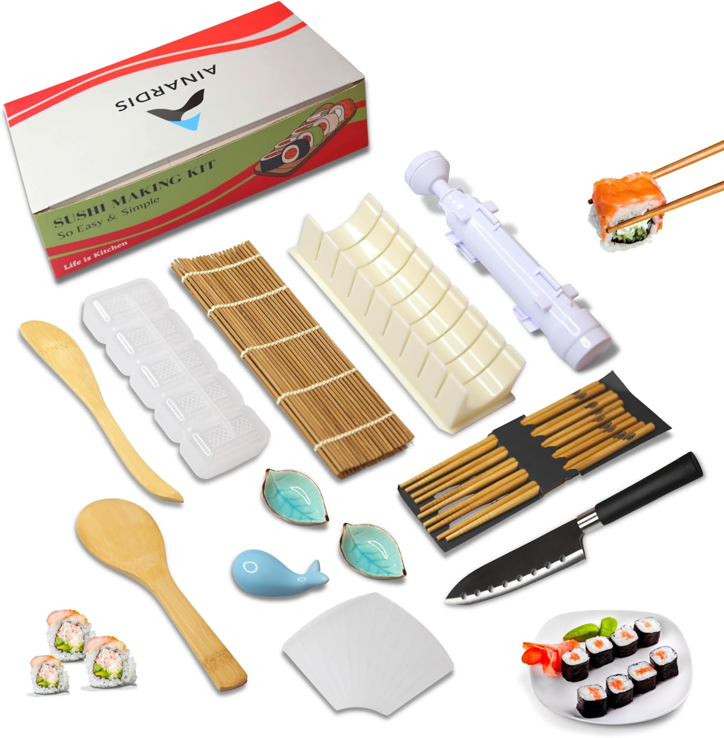 Amazon.com | AINARDIS Sushi Making Kit, 20 in 1 Sushi Roller Kit set ...