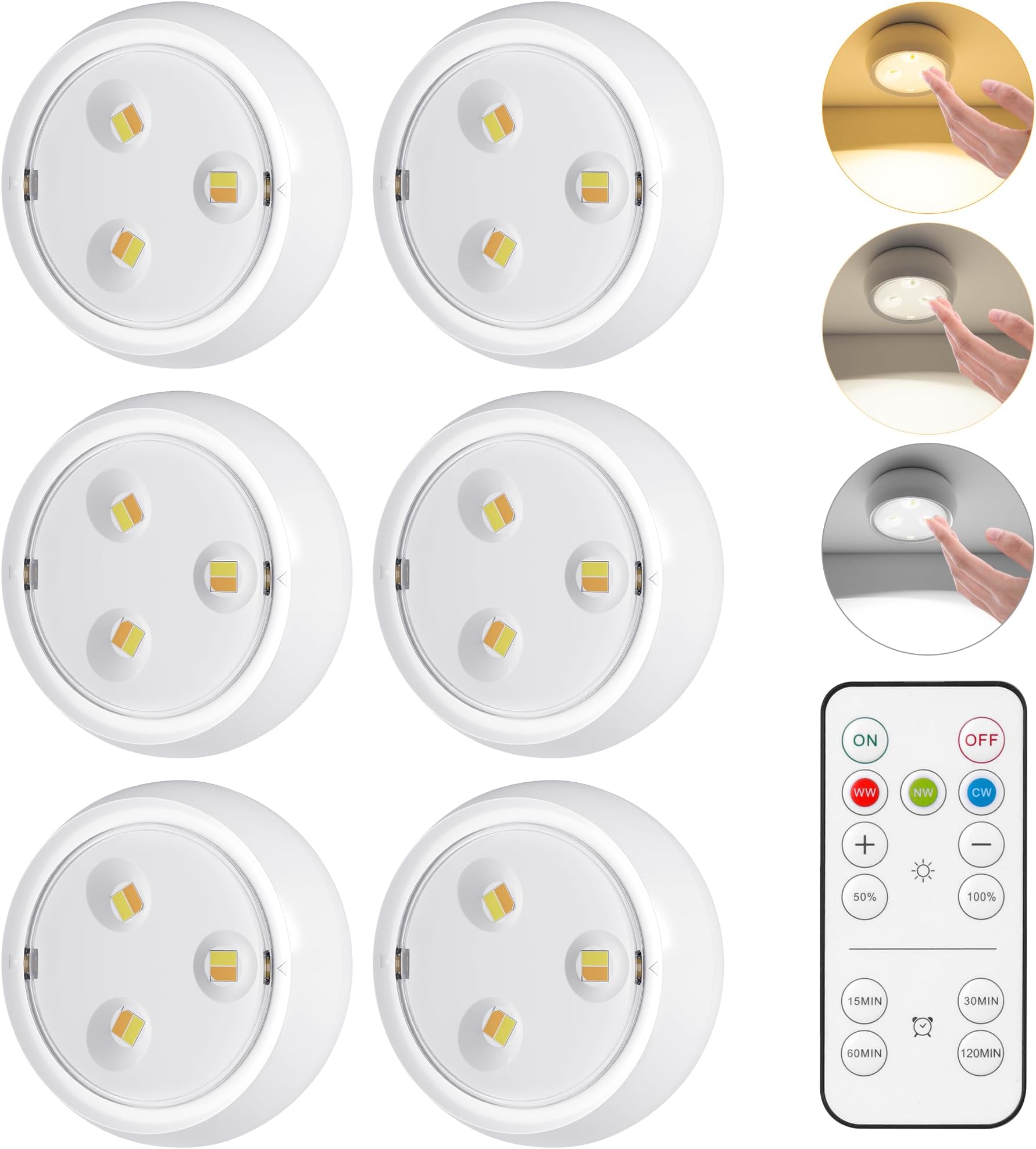 YLXS LED Puck Lights with Remote, 3 Color Battery Operated Push ...