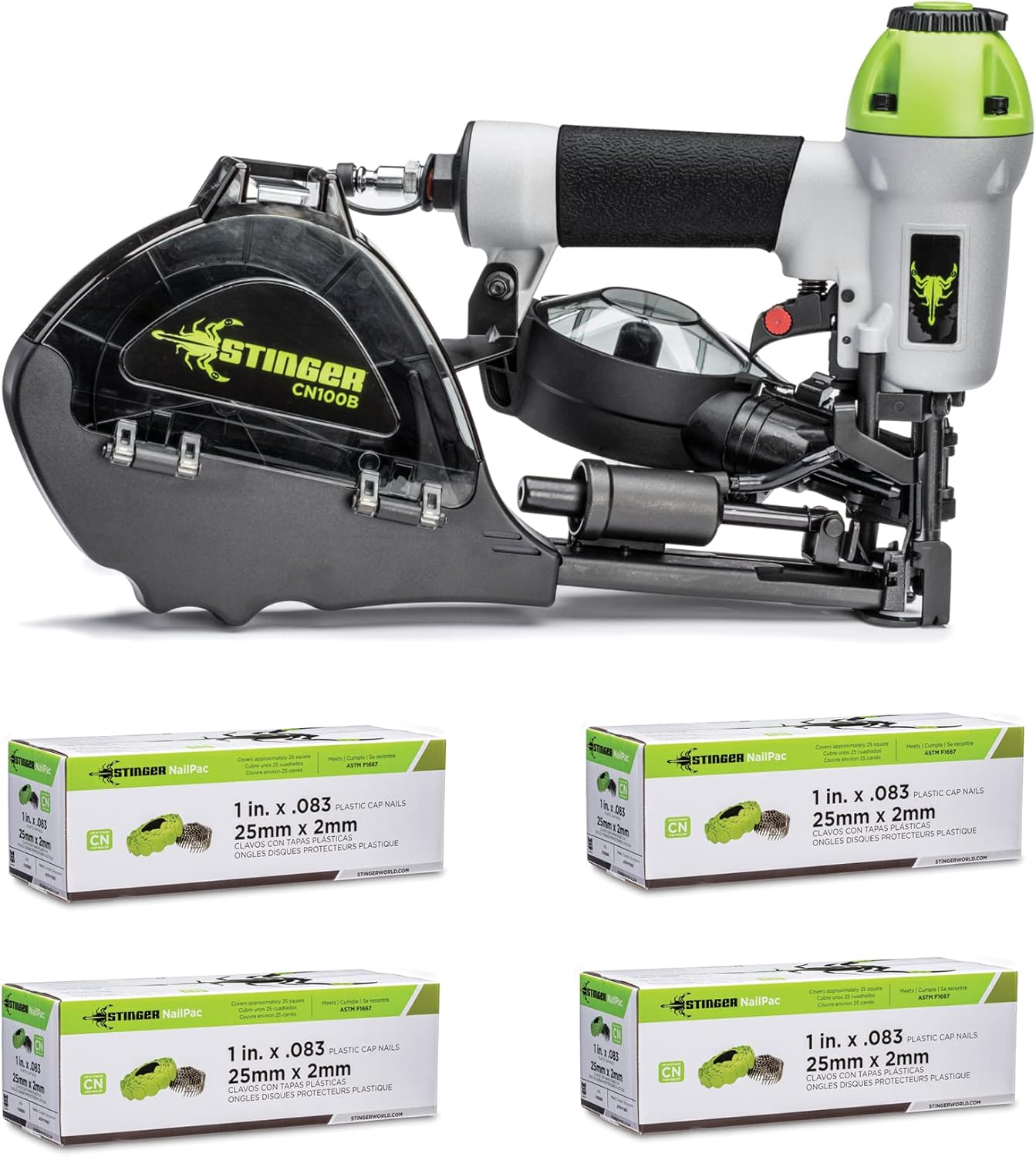 STINGER CN100B Pneumatic Cap Nailer Kit, Tool & 8000 Caps/Nails ...