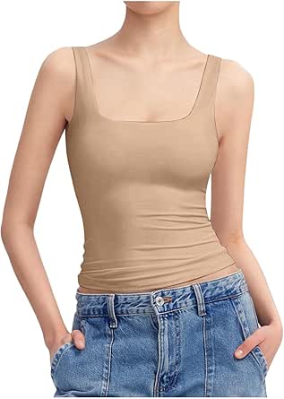Generic Corset Tops for Women Scoop Neck Sleeveless Knit Ribbed Fitted ...