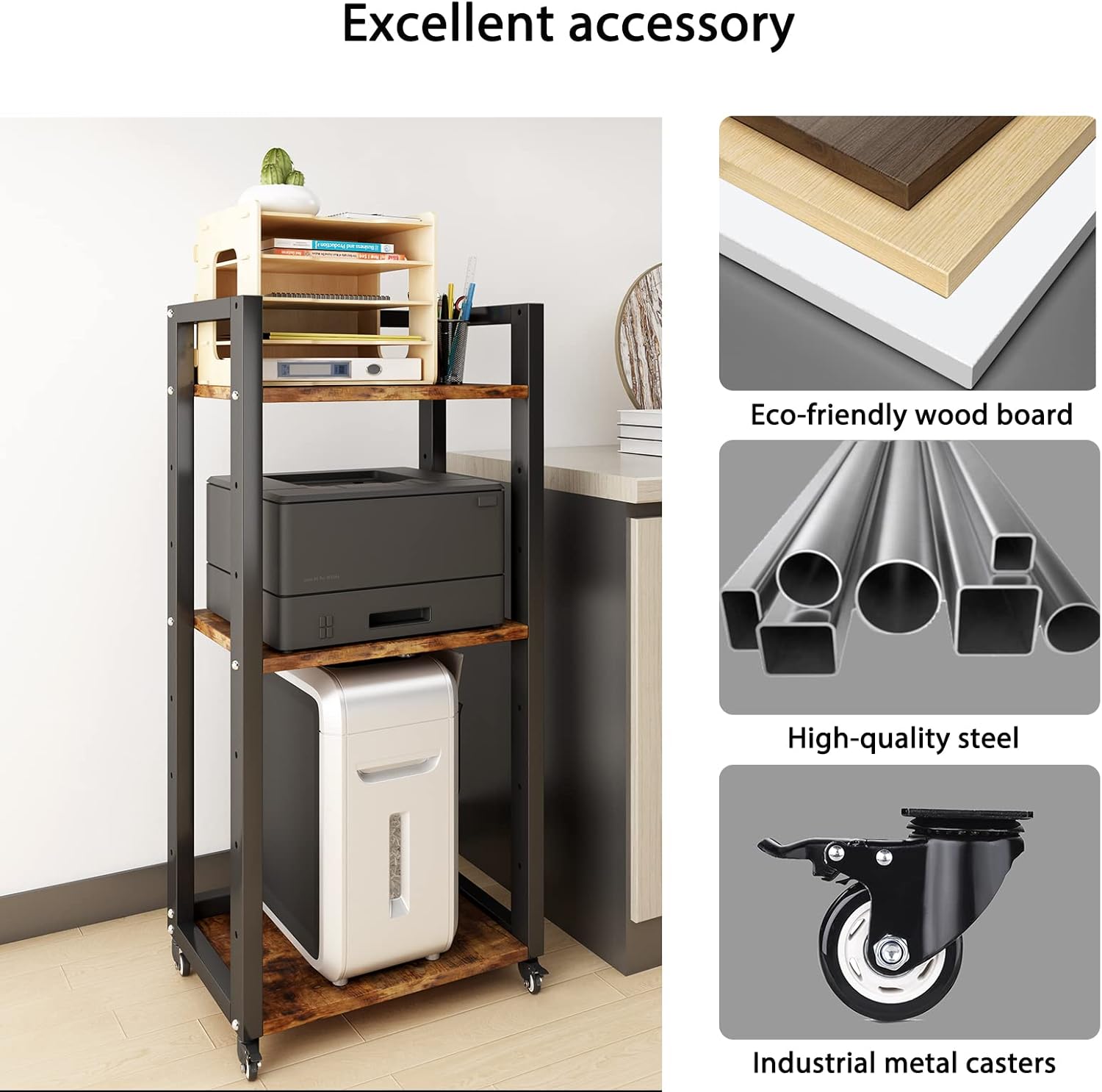 Buy PUNCIA 3-Tier Movable Office Home Printer Stand with Shredder ...
