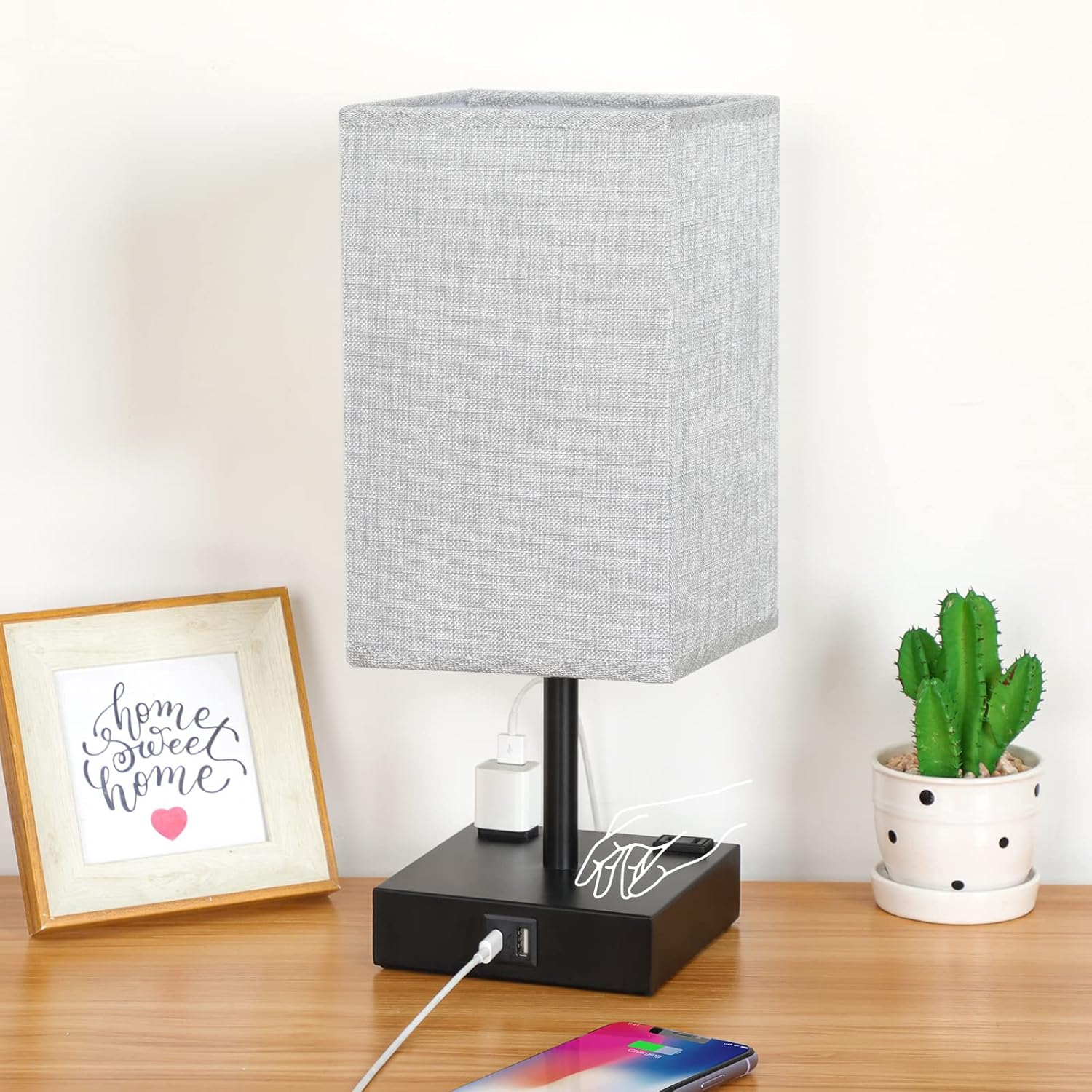 Bedside Lamp with USB Ports - Touch Control Table Lamp for Bedroom with ...