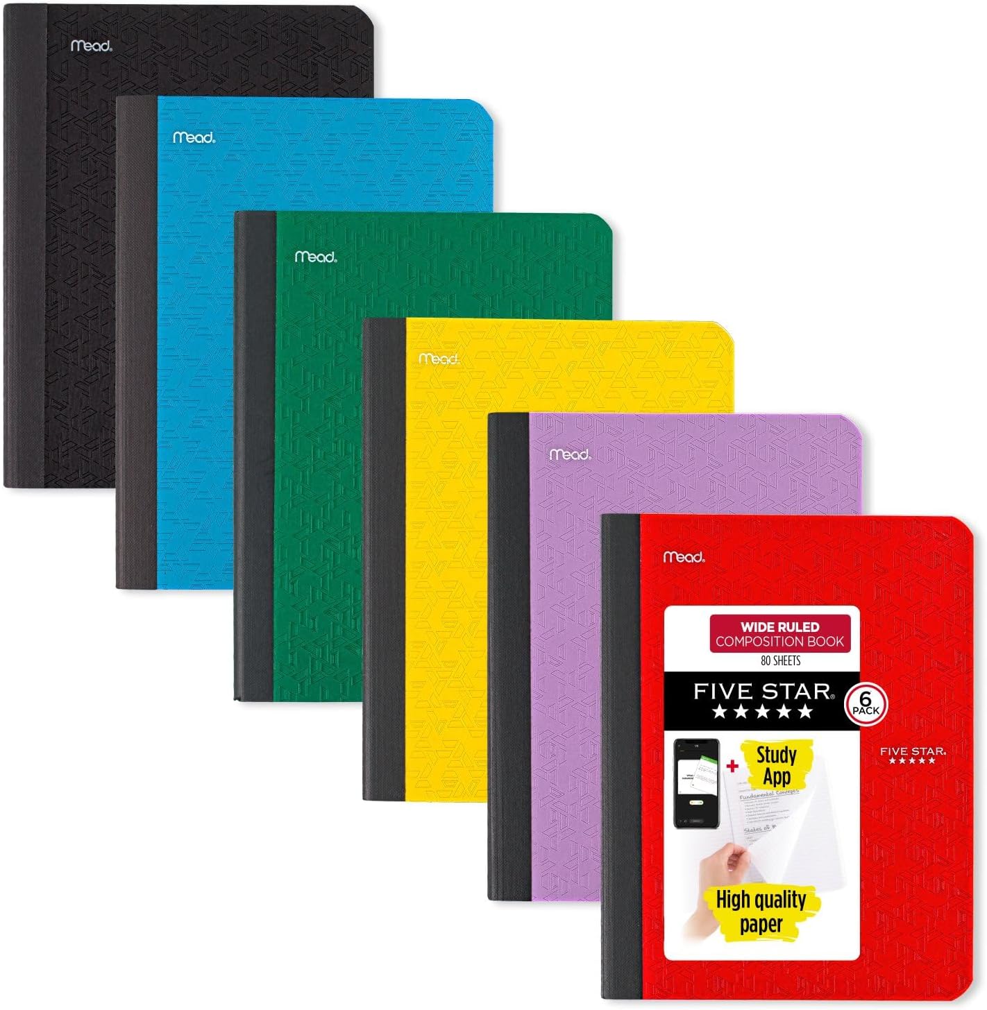 Amazon.com: Five Star Composition Books + Study App, 6 Pack, Wide Ruled ...