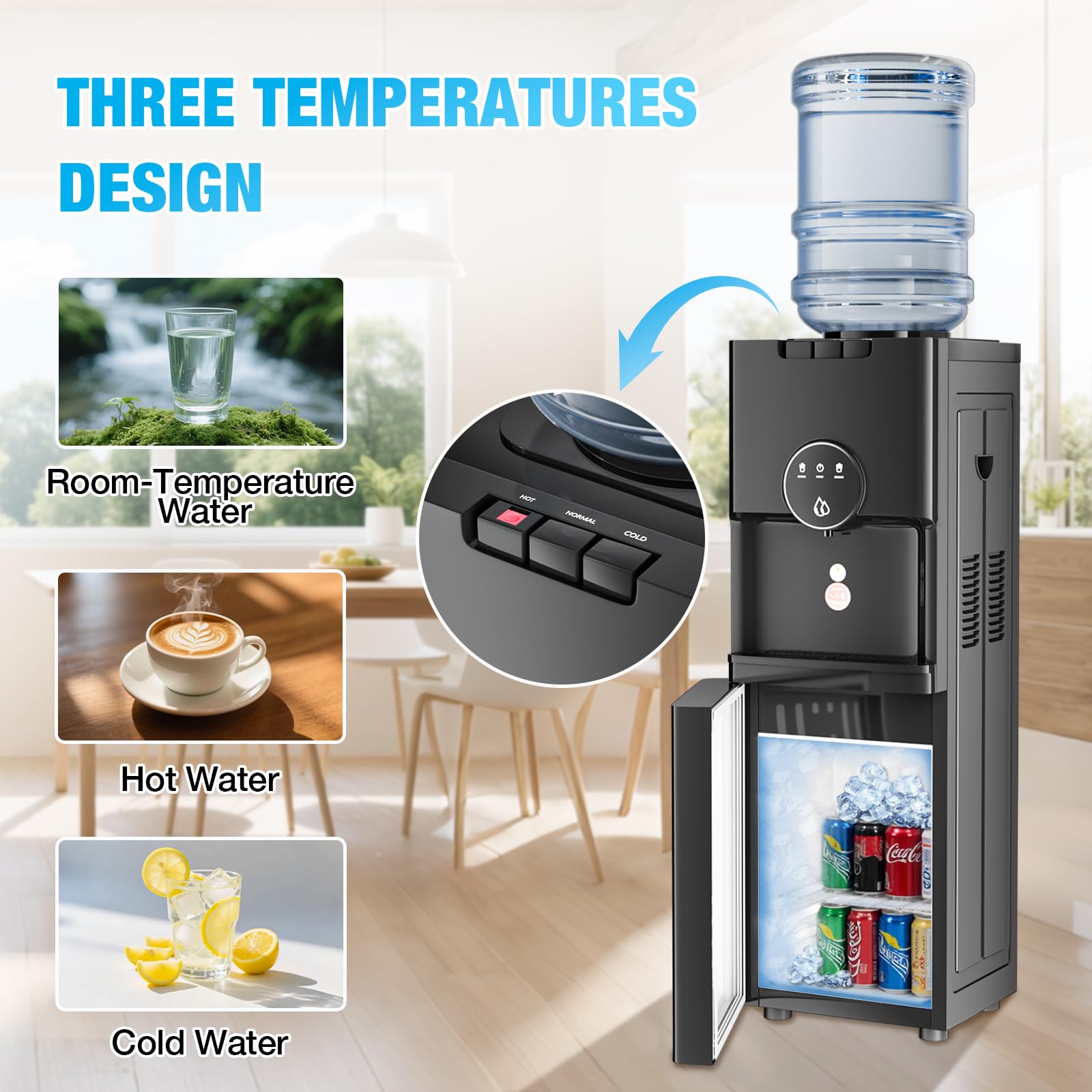 Hot And Cold Water Dispenser TABU Water Cooler Dispenser With Beverage ...