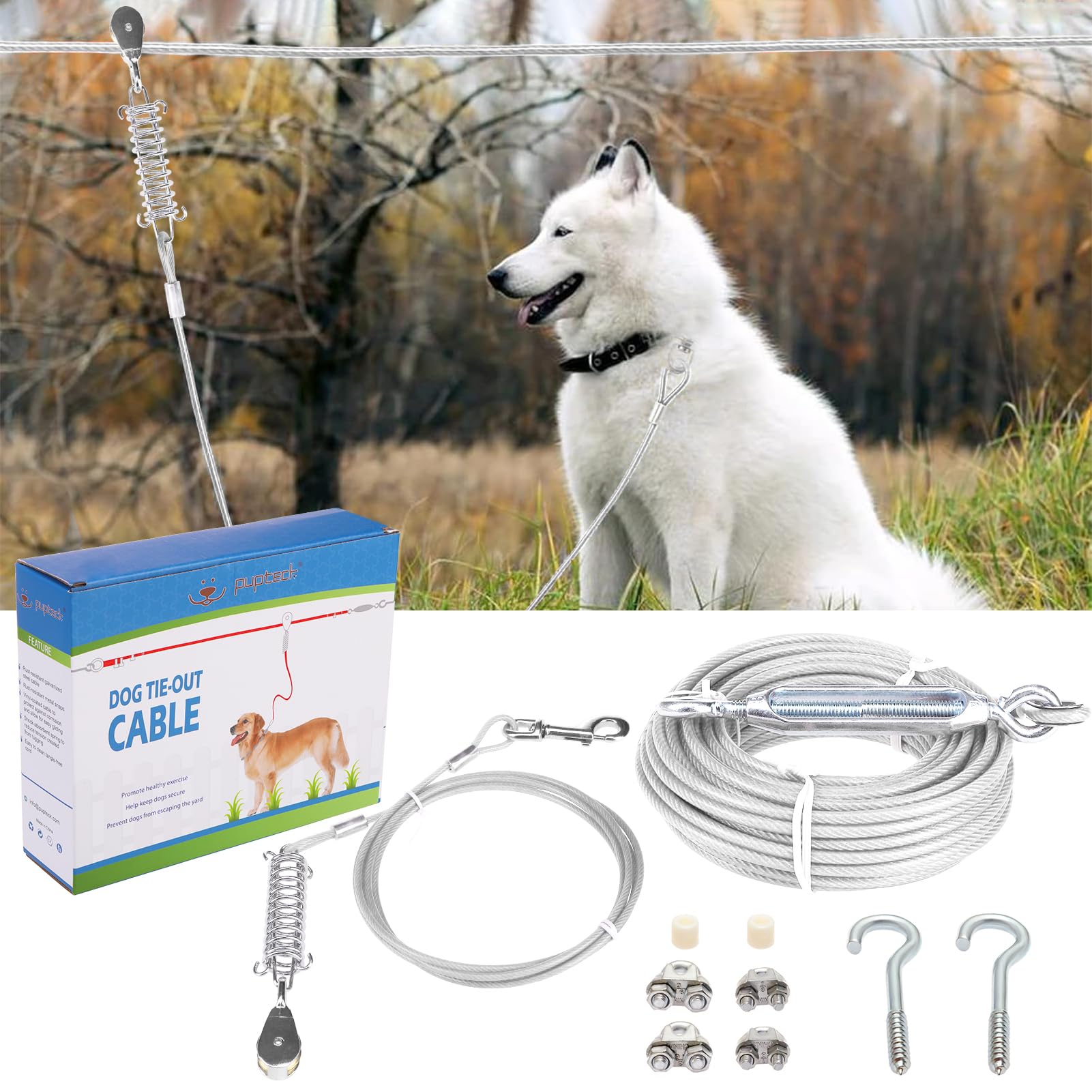 Snapklik.com : PUPTECK Outdoor Dog Run Cable For Small To Large Dogs Up ...