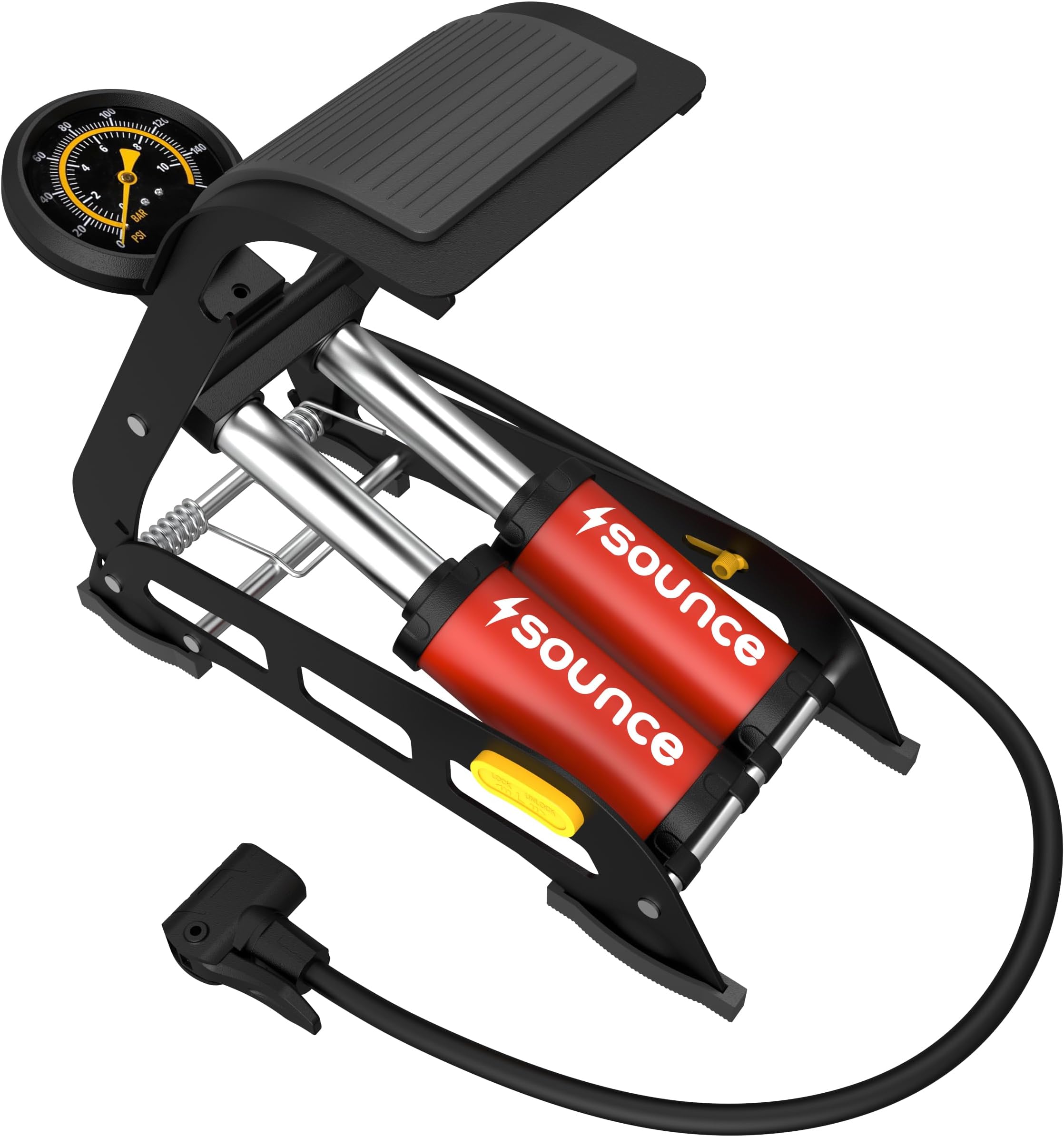 Sounce Double Cylinder 160 PSI Portable Foot Pump | Rapid Inflation ...