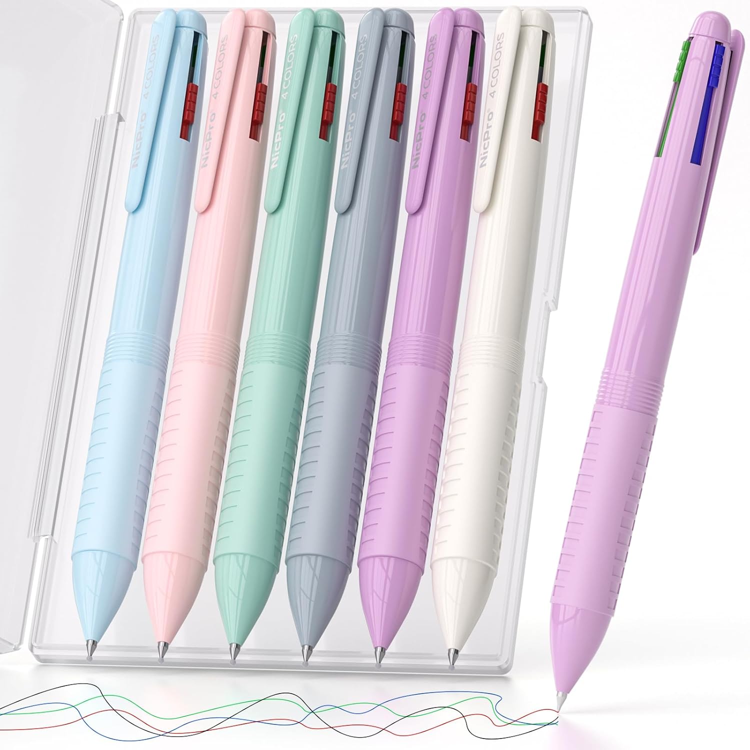 Nicpro 6 Pack Multicolour Ballpoint Pen Set,0.5mm 4-in-1 Colored Ink ...