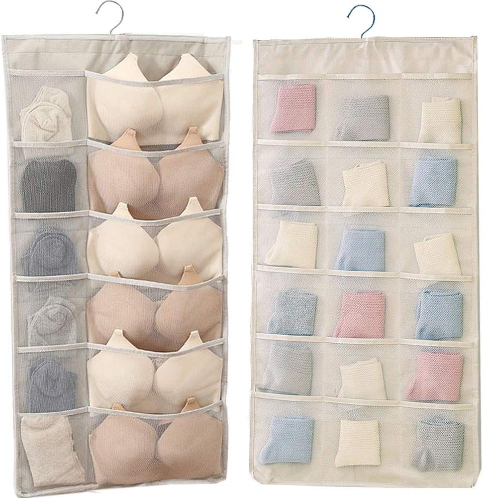 SUNJUN Hanging Storage Organiser with Large and Deep Pockets, Double-Sided Space-Saving Clothes ...