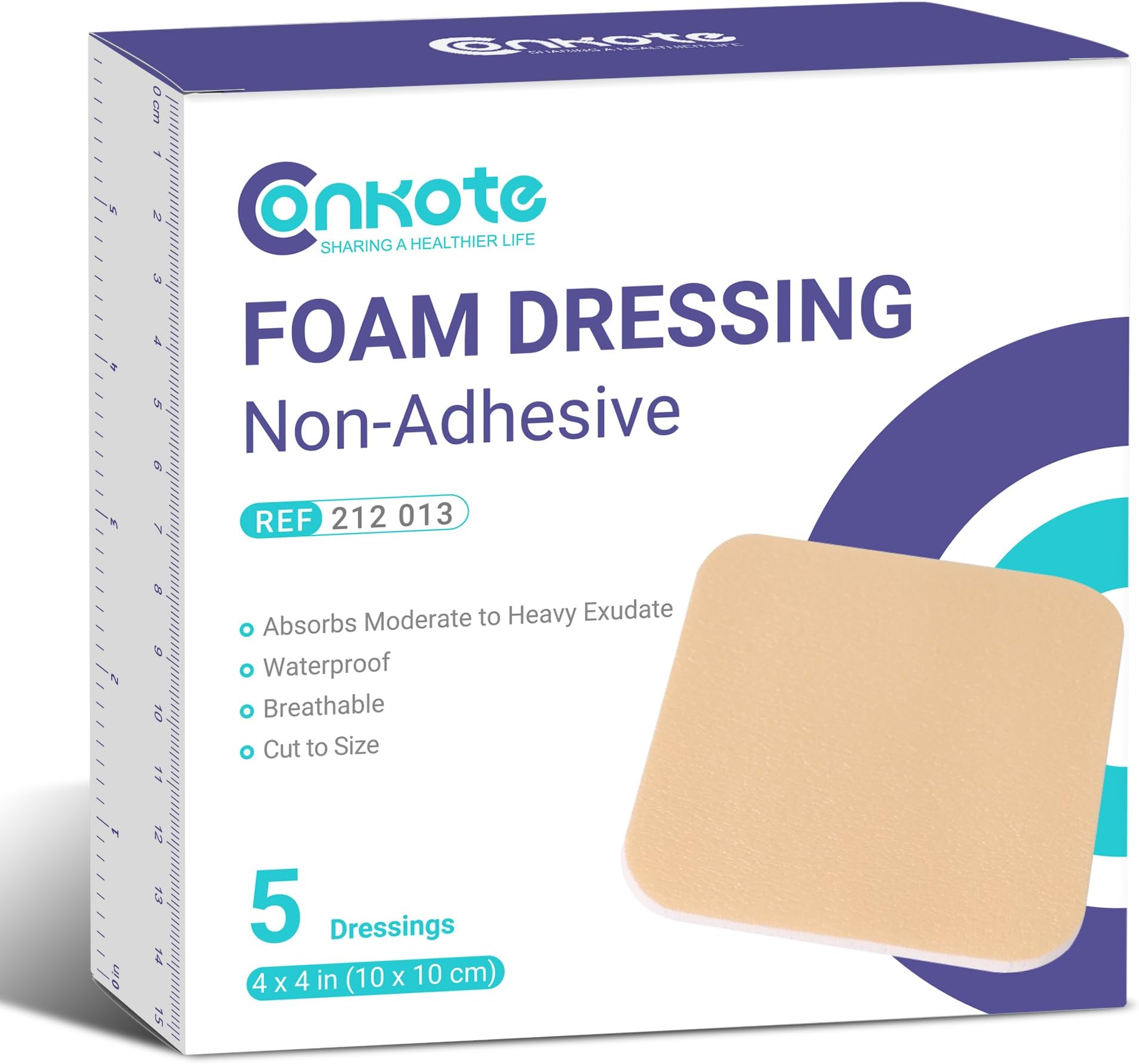 Amazon.com: Conkote Foam Dressing Non-Adhesive Pads for Exudating Wounds, 4"x4" Highly Absorbent ...