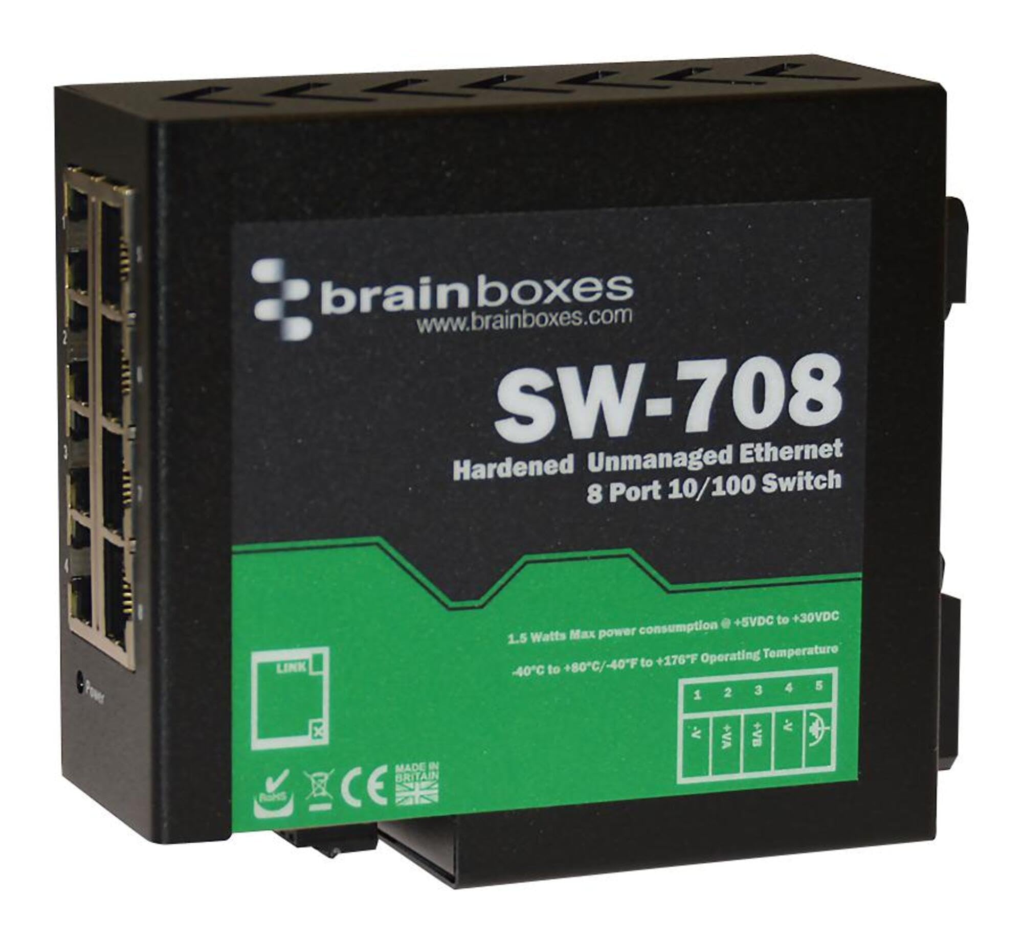 Amazon.com: Brainboxes SW-708 8 Port Unmanaged Ethernet Switch DIN ...