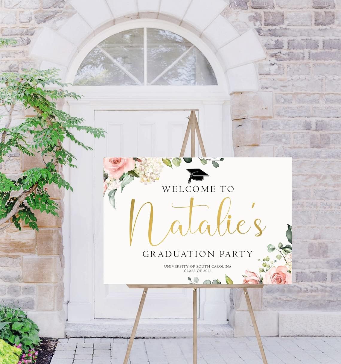 Amazon.com: Blush Gold Graduation Party Welcome Sign, Floral Graduation ...